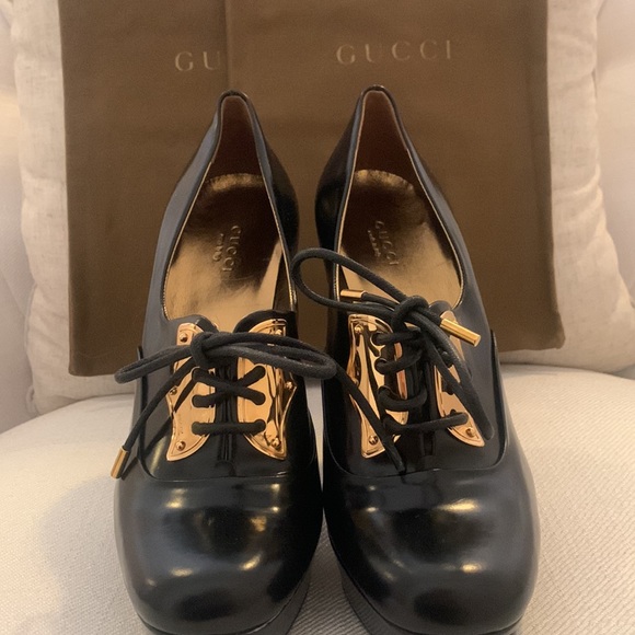 Gucci | Shoes | Gucci Leather Platform Pumps With Lace Up Corset Front ...